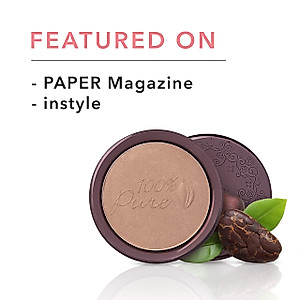 100% PURE Cocoa Pigmented Bronzer, Cocoa Kissed, Bronzer Powder for Face, Contour Makeup, Soft Shimmer, Sun Kissed Glow (Medium Brown w/Neutral Undertones) - 0.32 Oz