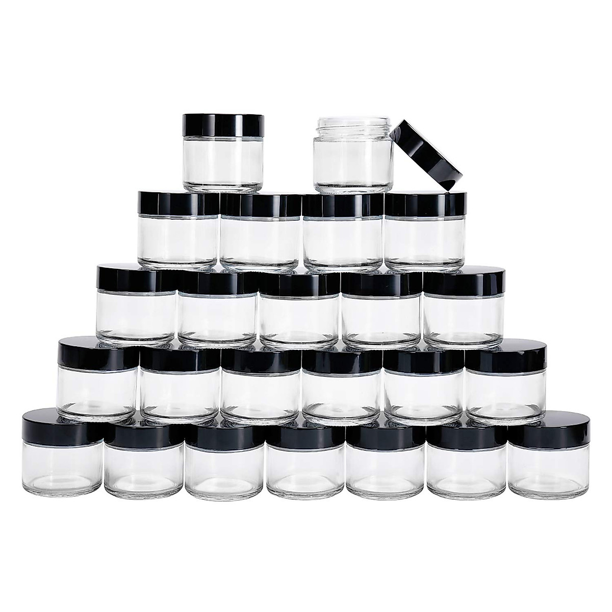 2oz Glass Jars with Lids(24 Pack), Eternal Moment Round Glass Jars with Inner Liners and Black Lids, Empty Cosmetic Containers for Creams, Powders, Balms,and Aromatherapy