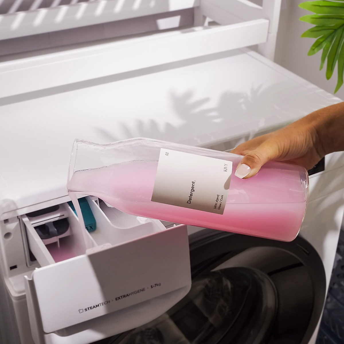 KIVY Glass Laundry Detergent Dispenser + Labels [Set of 2] Glass Jars for Laundry Room Organization Decor - Laundry soap Dispenser for Liquid Detergent Dispenser - Fabric Softener Dispenser Glass jar