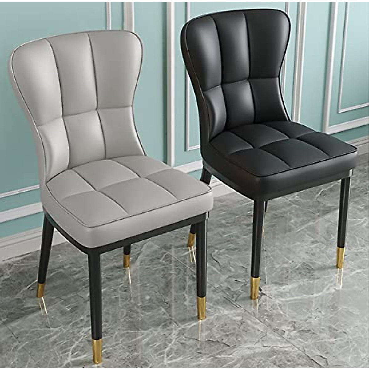 Bekrvio High-Back Faux Leather Dining Chairs Set of 2, Modern Sturdy Upholstered Accent Side Chair Deep Sponge Padded Seat with Metal Legs for Kitchen Dining Room Living Room Bedroom(Silver)