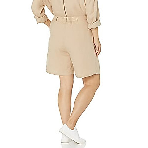 The Drop Women's Millie Loose-Fit Pleated Long Linen Walk Short, Hummus, M