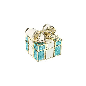 Mini Enamel Rhinestones Bow-knot Jewelry Box Bow-knot Hinged Trinket Box Bow Bling Trinket Box Miniature Figurine Ring Box for Women Girls Wedding Birthday Gift Christmas (Blue)