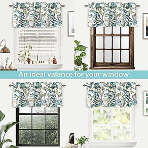 DriftAway Layla Classic America Style Floral Leaves Room Darkening Window Curtain Valance Rod Pocket 52 Inch by 18 Inch Plus 2 Inch Header Ivory Teal Gray 2 Pack