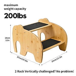 WOOLIFER Step Stools for Kids, Natural Wooden Cute Elephant Shape Non-Slip Stepping Stool, Small Step Stools for Toddlers & Kids Use in Bathroom, Kitchen, Toilet (Dual Height)