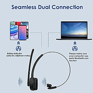 Bluetooth Headset with Microphone for Truck Driver, One Ear Wireless Headset with cvc6.0 Noise Cancelling, Mute & Volume Control, Long Battery Life, Headsets with Mic for Cell Phone, PC, Call Center