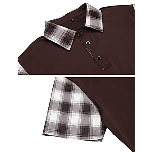CHOMOLEZA Men's Casual Short Sleeve Polo Shirt Classic Plaid Collar Slim Fit T-Shirt Coffee M