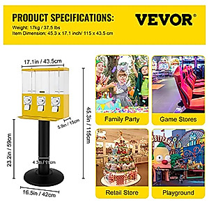 VBENLEM Triple Head Candy Vending Machine, 1-inch Gumball Vending Machine, Commercial Gumball Vending Machine with Stand and Adjustable Candy Outlet Size, Candy Vending Machine for Home, Gaming Stores