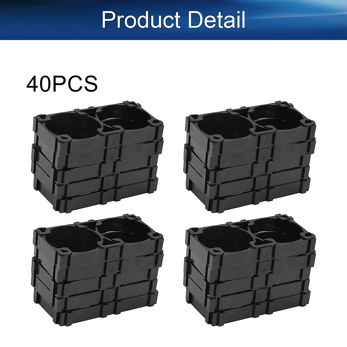 Heyiarbeit 40pcs 2 x Cell 32650 Battery Holder Bracket Cell Safety Shockproof Plastic Brackets for 32650 Lithium Batteries 32.4mm Hole Dia
