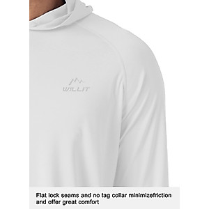 Willit Men's Sun Shirts UPF 50+ Protection Hoodie Rash Guard Shirt SPF UV Shirt Long Sleeve Fishing Outdoor Lightweight White L
