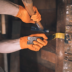 GLOVEWORKS HD Orange Nitrile Industrial Disposable Gloves, 8 Mil, Latex-Free, Raised Diamond Texture, Large, Box of 100