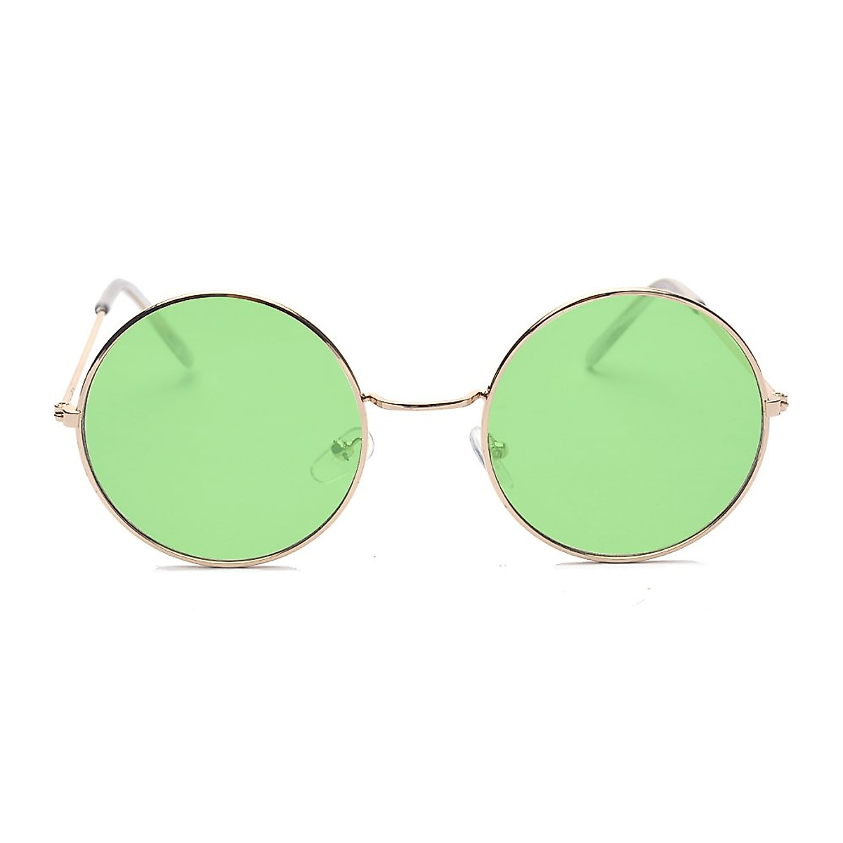 ALWAYSUV Round Small Flat Sunglasses Circle Metal Vintage 70's Hippie Glasses (Green)