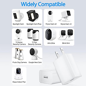 2Pack 5V 2A USB Charger for Wyze Cam,WyzeCam Pan,Oculus Go,Kasa Cam,Dropcam,Nest Cam,Cloud Cam,YI Dome IP Security Camera Charger Adapter Power Supply Cord Compatible with Fire Tablets E-Reader