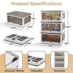 YumiHoe Stackable Storage Bins with Lids -Folding & Sturdy Plastic Storage Container Boxes for Closet, 8.8Gal Shoes, Crafts Organizer with Wheels (3 PACK White)