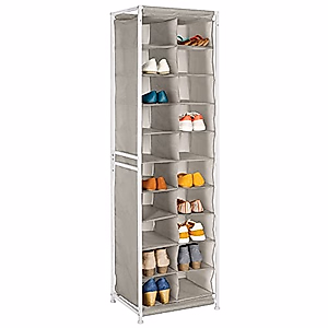 mDesign Vertical Fabric and Metal Standing Shoe Tower Rack & Organizer - 10-Tier Shoe Stand - Holds 20 Pairs of Mens, Womens and Kids Shoes, Easy Assembly - Closet Organization - Linen