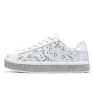UUBARIS Women's Glitter Tennis Sneakers Floral Dressy Sparkly Sneakers Rhinestone Bling Wedding Bridal Shoes Shiny Sequin Shoes White Size 8
