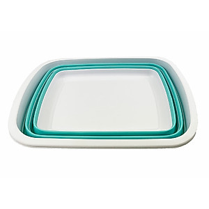 SAMMART 10L (2.6 Gallon) Collapsible Tub-Foldable Dish Tub-Portable Washing Basin-Space Saving Plastic Washtub (White/Sage Green)