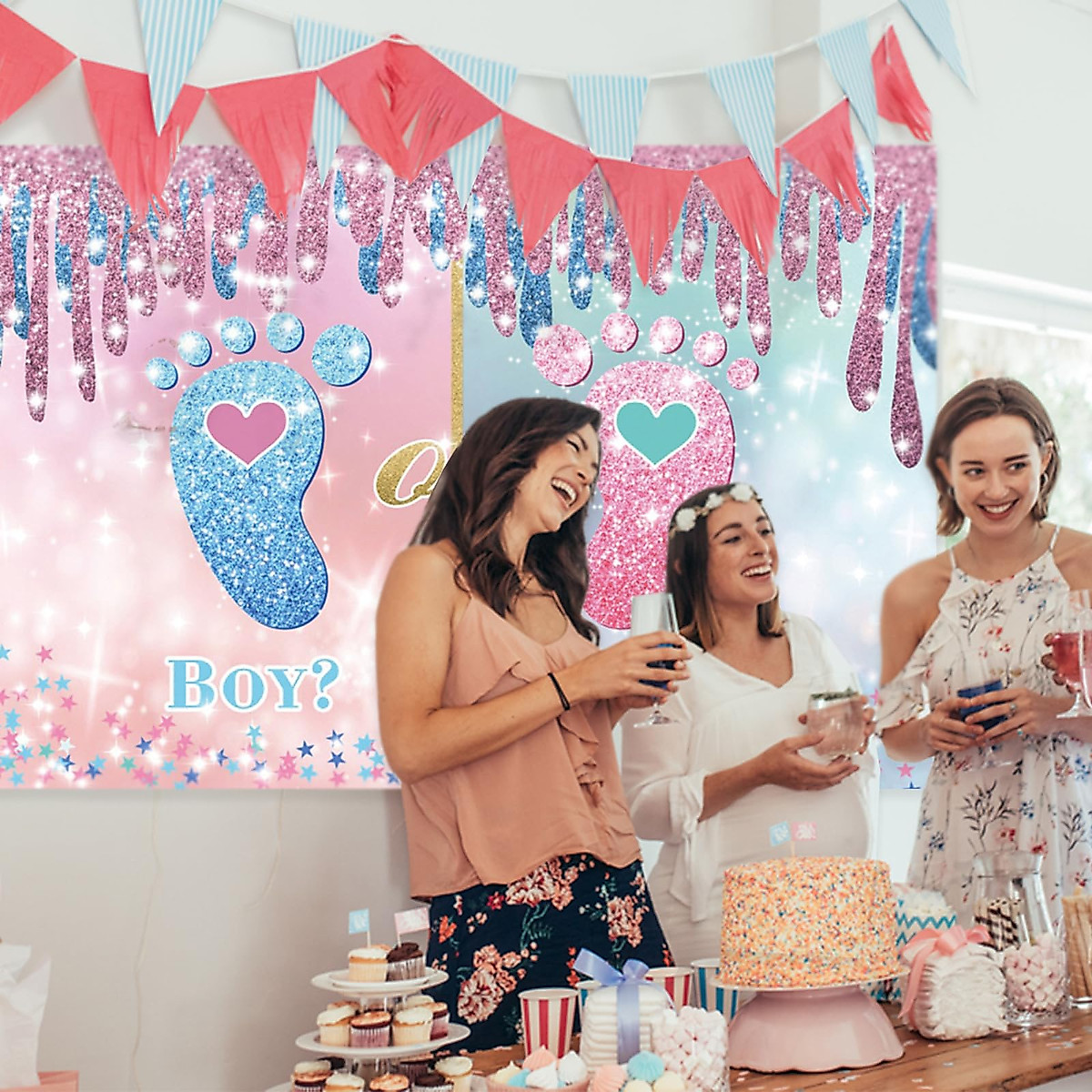 Gender Reveal Backdrop Boy or Girl - Gender Reveal Decorations Party Supplies 70.8 x 47.2 Inch Gender Reveal Background Backdrop Blue Pink Gender Party Reveal Banner What Will Baby Be Banner