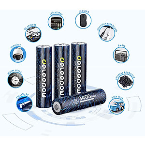 Deleepow 1.5V AA Rechargeable Batteries, Li ion Batteries 3400mWh High Capacity with LCD Charger, 1500 Cycles, 1.5H Fast Charge, 4 Packs, for Cordless Phones, Household, Business Devices, Electronics