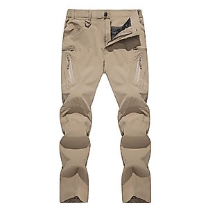 TACVASEN Men's Quick-Dry Pants Water-Resistant 8 Pockets Ripstop Hiking Pants Khaki, 32