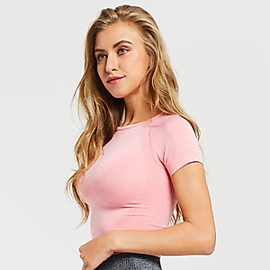 Workout Tops for Women Seamless Athletic Crop Tops for Women Short Sleeve Cropped Tops Scoop Neck Basic Workout Shirts for Yoga,Gym.Pink