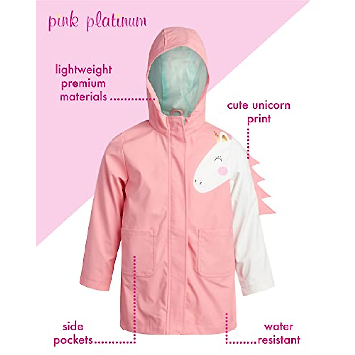 Pink Platinum Girls' Jacket - Lightweight Waterproof Raincoat with Polar Fleece Lined Hood, Size 6X, Soft Coral