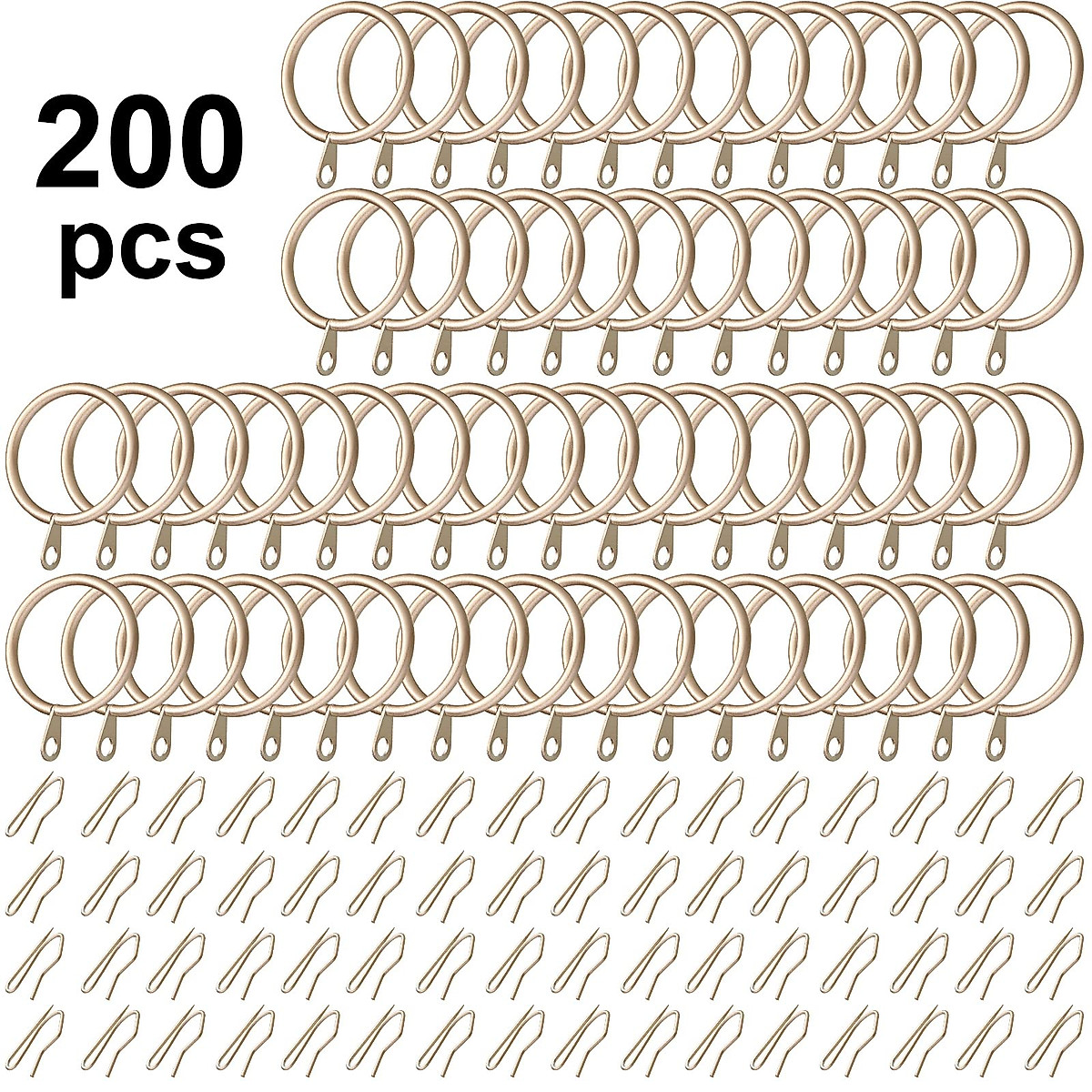 Qunclay 100 Set 1.26 Inch Metal Curtain Rings with Eyelets Curtain Hooks for Drapes and Metal Drapery Pin Drapery Hooks for Window Door Shower Bathroom Rings (Champagne)