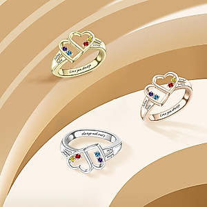 MissNaNa Customized Mothers Ring with 2-8 Birthstones & Names Personalized Birthstone Rings Family Name Rings Ideal Jewelry Gift for Wife Mother Grandma (3 Stones)