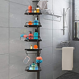 Vailge Constant Tension Corner Shower Caddy, Stainless Steel Pole, 5-Shelf, Rustproof, Strong and Sturdy, Black