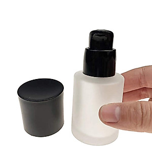 vipolish 2 Pcs 30ML 1OZ Upscale Empty Refillable Frosted Glass Pump Bottle Liquid Foundation Container Dispenser Storage Vial Lotion Essence Emulsion Sample Case for Travel