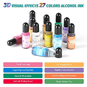 Alcohol Ink Set 27 Vibrant Colors,Epoxy Resin Paint Colour Dye, Concentrated Alcohol-Based Ink Pigment for Resin Petri Dish, Coaster, Resin Art, Tumbler Making, Acrylic Painting - 0.35oz Each