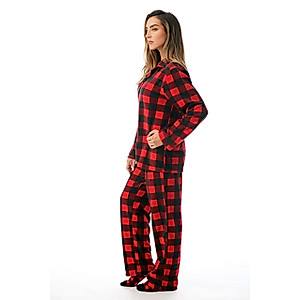 #followme Printed Microfleece Button Front PJ Pant Set with Socks 6370-10195-S, Red Black - Buffalo Plaid
