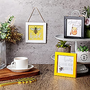 3 Pieces Bee Hanging Signs Tiered Tray Signs for Home Wood Signs Tray Decor Farmhouse Tiered Tray Decorations Set Wood Table Kitchen Signs Home Decor for Home Office