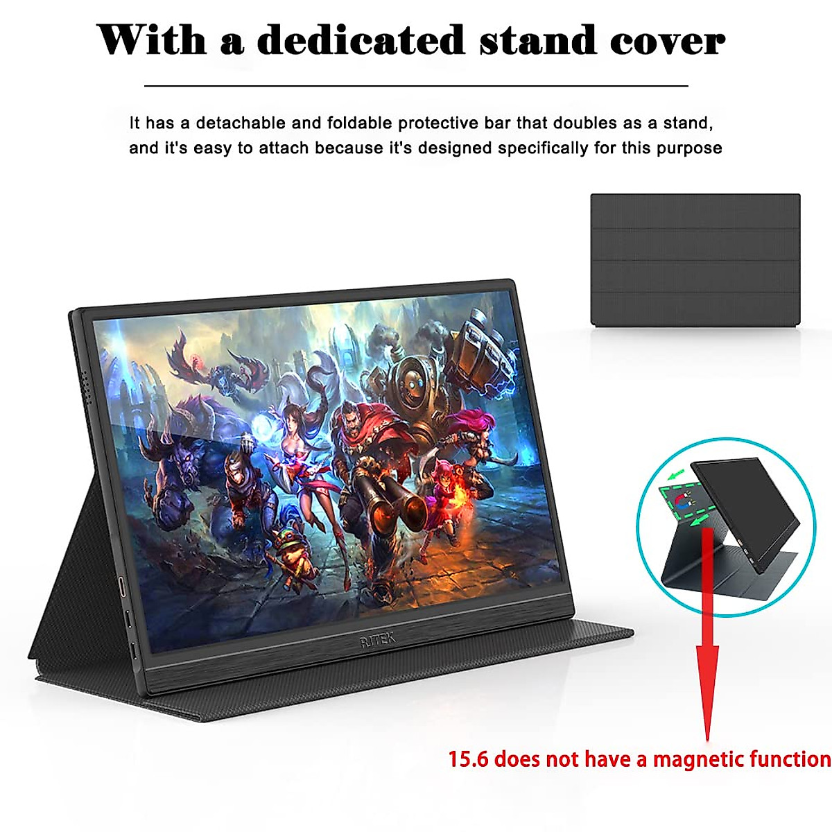 RJTEK Portable Monitor 15.6inch 1080P FHD Travel Display for Laptop HDMI Computer HDR IPS Gaming External Monitor for PC Mac Phone PS4 PS5 Xbox Switch