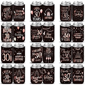 Nitial 24 Pcs Rose Gold 30th Birthday Can Sleeves to 30 Years Can Neoprene Cooler 30th Birthday Decorations 30th Birthday Party Favors Supplies Birthday Gift for Women Men