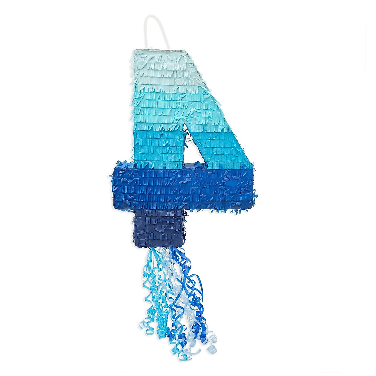 BLUE PANDA Number 4 Pull String Pinata for Boys, 4th Birthday Party Decorations, Ombre Blue (16.5 x 12 x 3 In)