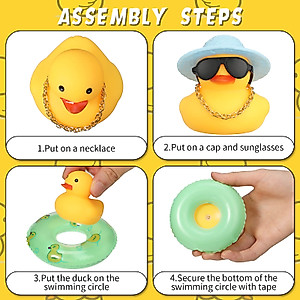 Sanwuta 16 Pieces Summer Rubber Ducks Car Duck Decoration Dashboard Decorations Yellow Duck Car Accessories with Mini Hat Swim Ring Necklace Sunglasses for Party Favors, Birthdays, Bath Time
