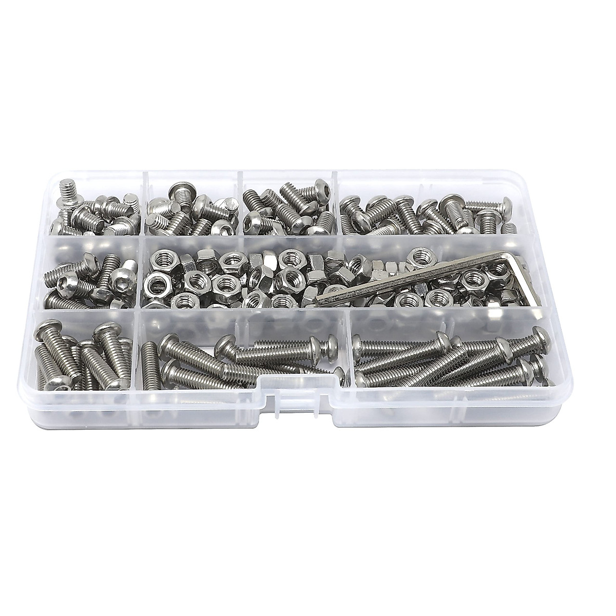 iexcell 200 Pcs M6 x 8/10/12/14/16/20/25/30 Stainless Steel 304 Hex Socket Button Head Cap Screws Bolts Nuts Assortment Kit