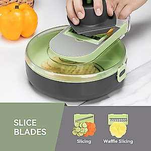 Badelite 13 in 1 Vegetable Chopper Slicer, Stainless Steel Blade, Grey & Green