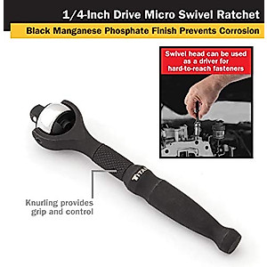 Titan 11313 1/4-Inch Drive x 4-Inch 90-Tooth Swivel Head Micro Ratchet - Black, Factory