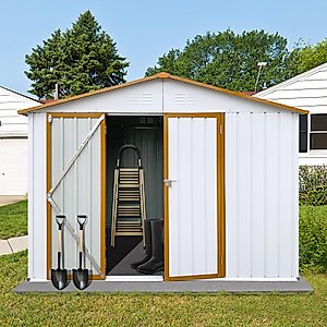 RITSU 6Ft x 8Ft Outdoor Garden Shed, Outdoor Storage Cabinet with Doors and Shelves, Waterproof Sheds and Tiny Houses for Backyard Patio Lawn, White