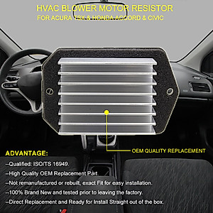 HVAC Fan Blower Motor Resistor Replacement for 2004-2008 Acura TSX 2003-2006 Honda Accord 2006-2008 Honda Civic 2005-2010 Honda Odyssey 2009 Honda Pilot Replaces RU-398, 79330SDRA01, 79330SDAA01