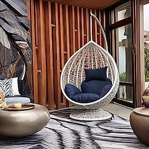 Iberose Egg Chair Cushion Replacement, Cushion with Headrest and Armrest, Thicken Basket Chair Cushion Washable, Hammock Chair Cushion Wide, Swing Wicker Hanging Chair, Cushion Only (Navy Blue)