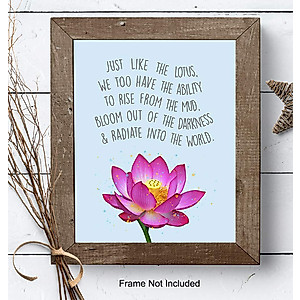Inspirational Zen Lotus Quote Wall Art Decor Print - Spiritual 8x10 Home, Office, Apartment, Yoga Studio, Meditation Room Decor - Motivational Gift for Buddhist, Buddha Fan - Unframed Poster Print