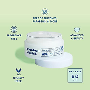 AOA STUDIO Skin Green Tea & Vitamin E Cleansing Balm, Melting Balm to Oil for Makeup Remover, Double Cleansing, Face Wash Cleanser All Skin Type 3.38 Fl Oz, 100 ml