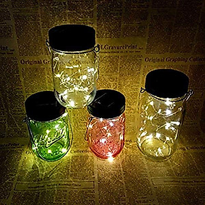 OSALADI 2M 20 LED Mason Jar Lights Solar Powered String Lights Fairy Lights for Garden Yard Home Landscape (White)