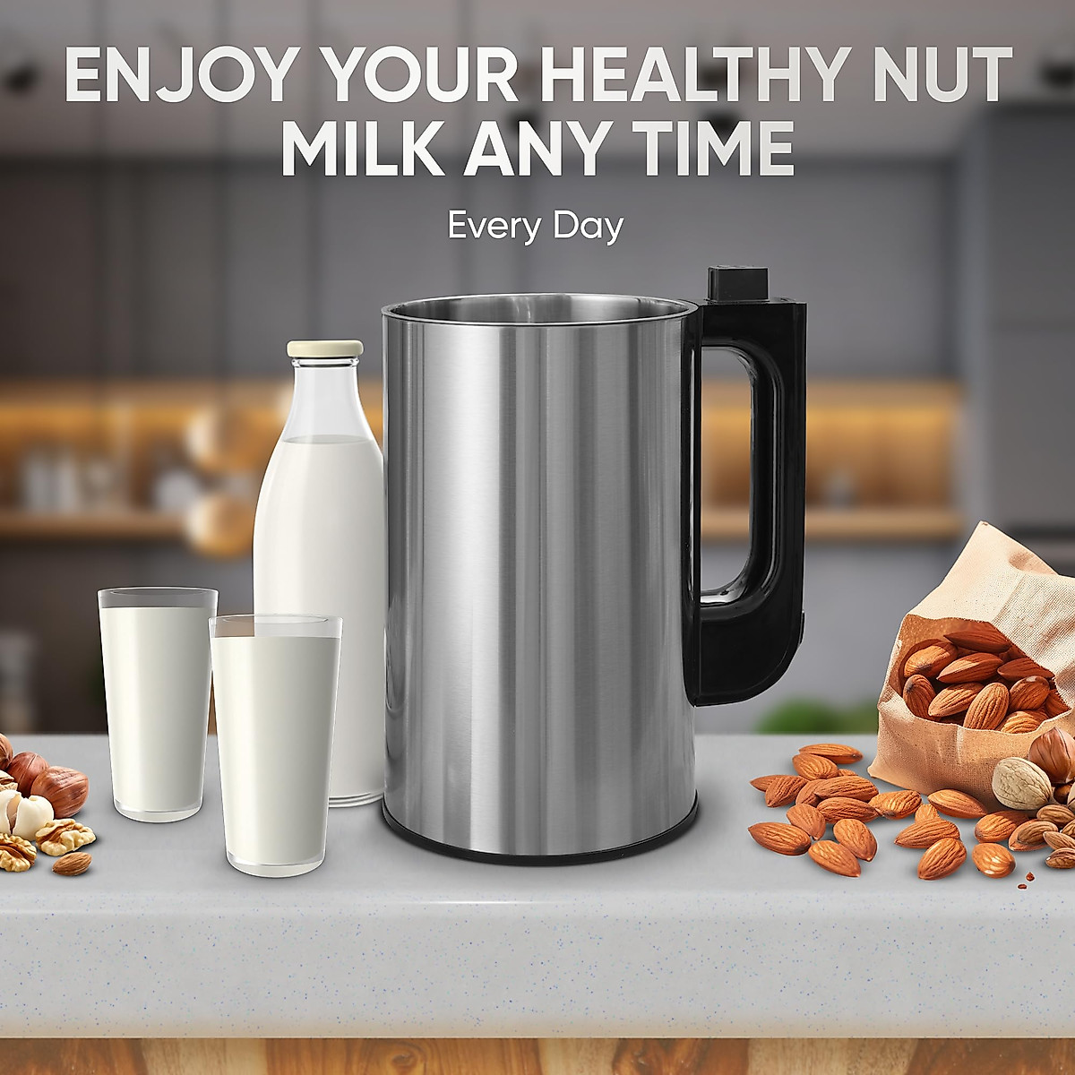 Automatic Nut Milk Maker 50Oz - No Spills, No Fuss, No Straining. Stainless Steel powerful Almond milk maker machine, Oat Milk Maker, Soymilk Machine Maker. Multifunctional