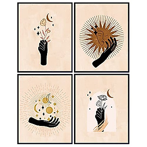 Aesthetic Room Decor - Minimalist Wall Art - Abstract Wall Decor - Sun Moon Stars Celestial Wall Collage - Matisse Style Mid Century Modern Decorations - Boho Gift Set for Women - Bedroom, Living Room