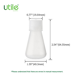 Utile Plastic Erlenmeyer Flask Set with Screw Caps, 12pcs of Vol.25ml Scientific Conical Flask Laboratory Flask, with Molded Graduations, 4023.0630.12