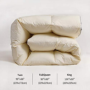 ENMUJOY Goose Down Comforter King Size Duvet Fluffy All Season Bedding Medium Warmth Soft 100% Cotton Cover Quilted 8 Corner Tabs 50 oz (Beige, King)