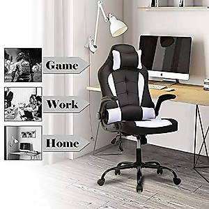 Racing Office Chair Gaming Chair High Back Computer Chair Desk Chair Executive Back Tilt Ergonomic Backrest & Height Adjustable Stool Swivel Task Chair with Headrest & Massage Lumbar Support-Black